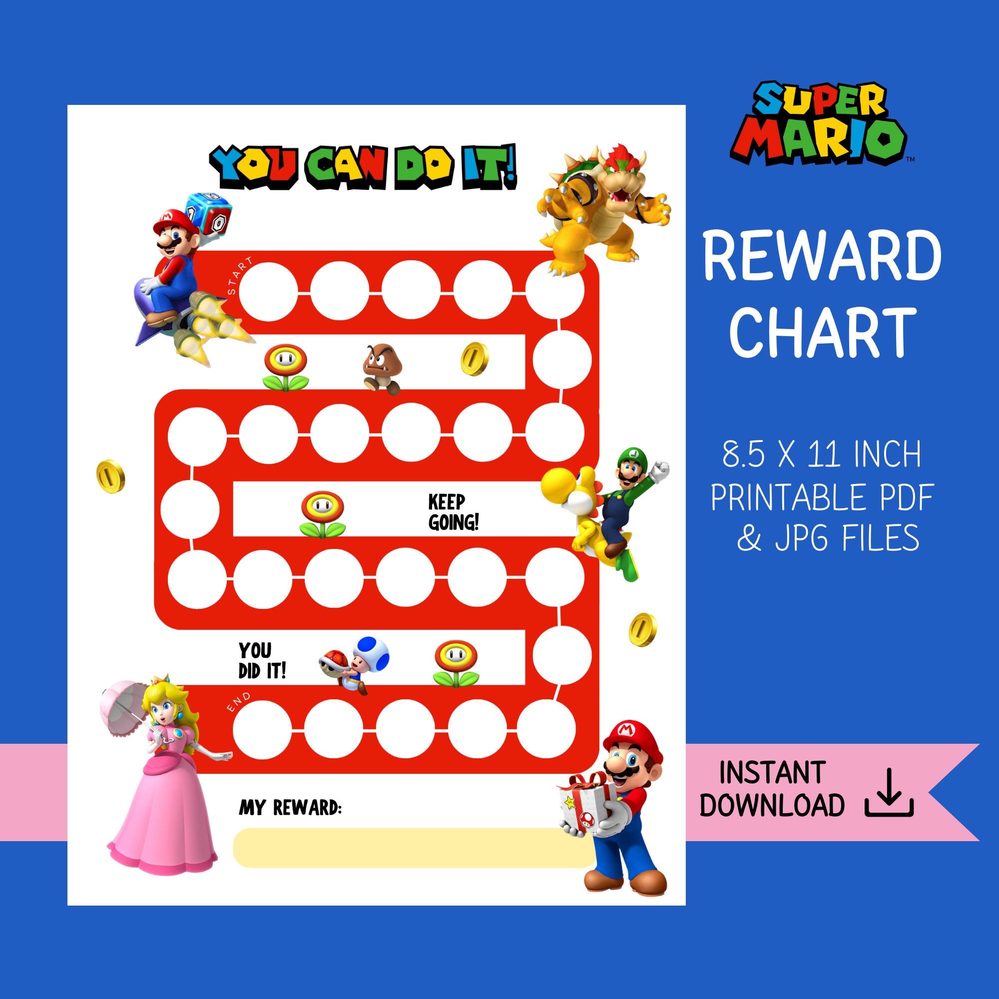 Super Mario Reward Chart for Kids, Kids Reward Chart, Sticker Chart ...