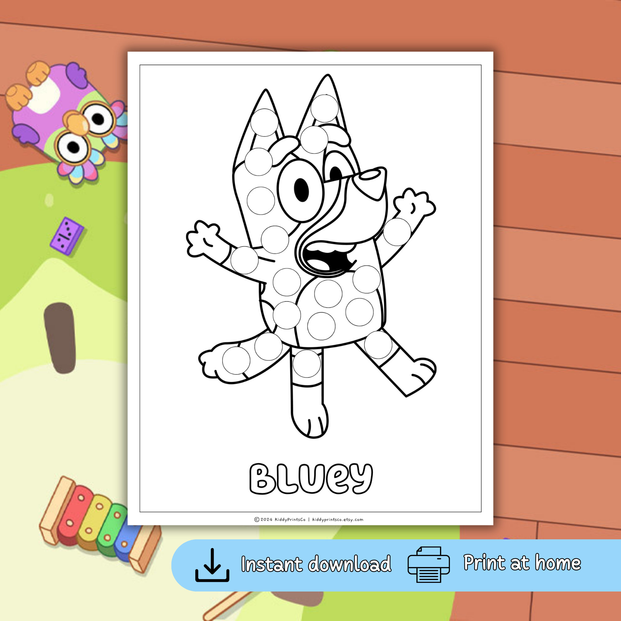 Kids Coloring Page, Dot Marker Coloring Pages, Bluey Dot Marker ...