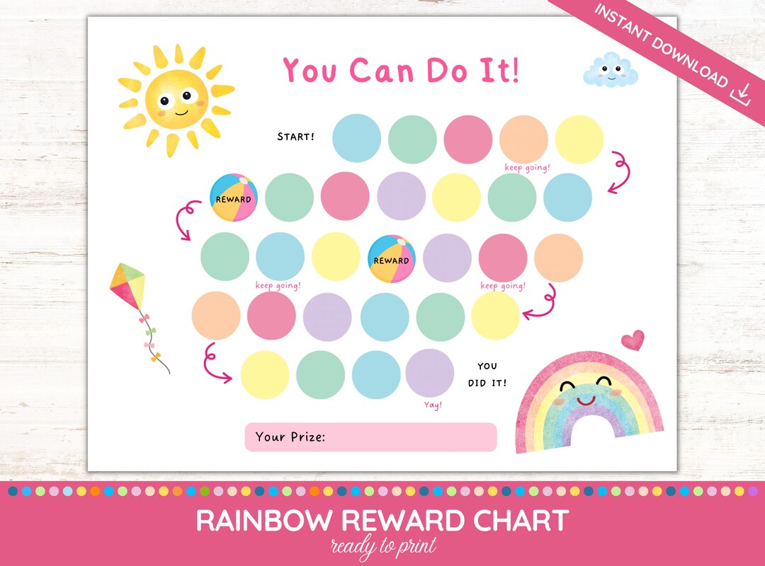 Rainbow Reward Chart for Kids, Kids Reward Chart, Rainbow Sticker Chart ...