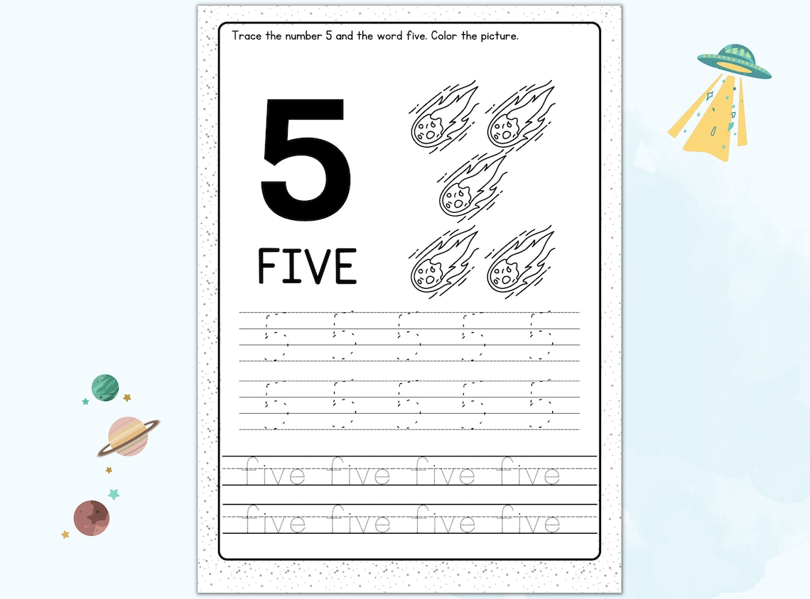 Tracing Numbers Printables Space Theme Worksheets Kindergarten - Etsy