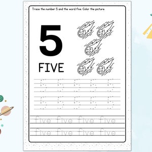 Tracing Numbers Printables Space Theme Worksheets Kindergarten - Etsy