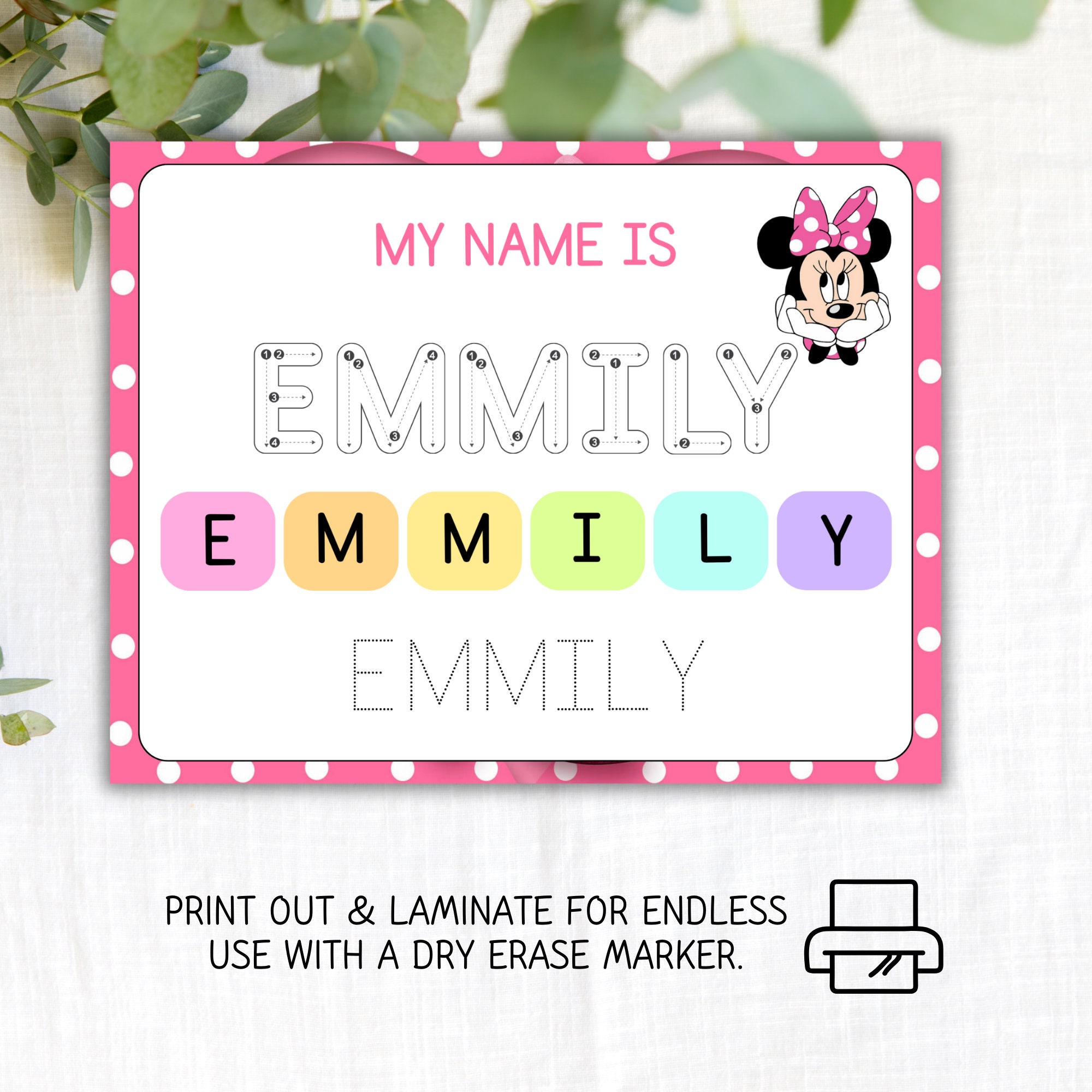 Minnie Custom Name Tracing Sheet Handwriting Practice Personalized Name ...