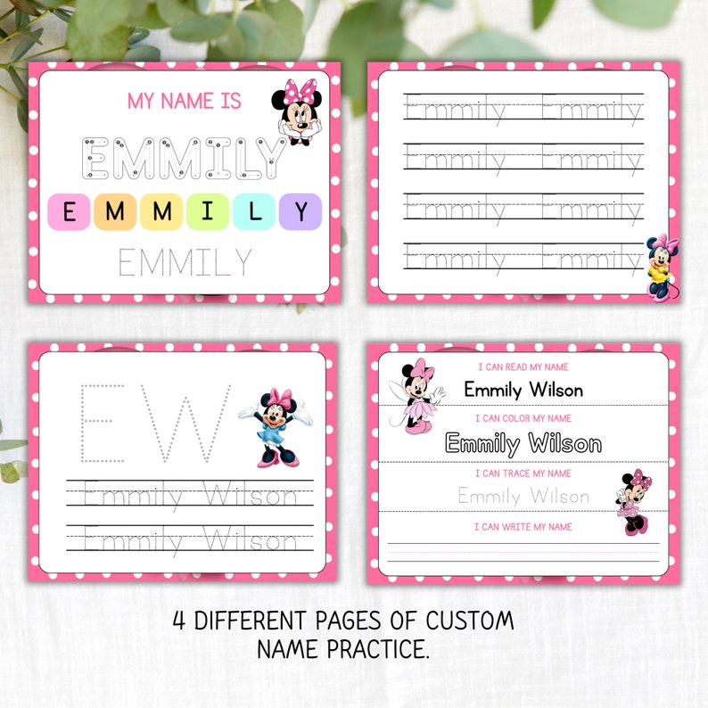 Minnie Custom Name Tracing Sheet Handwriting Practice Personalized Name ...