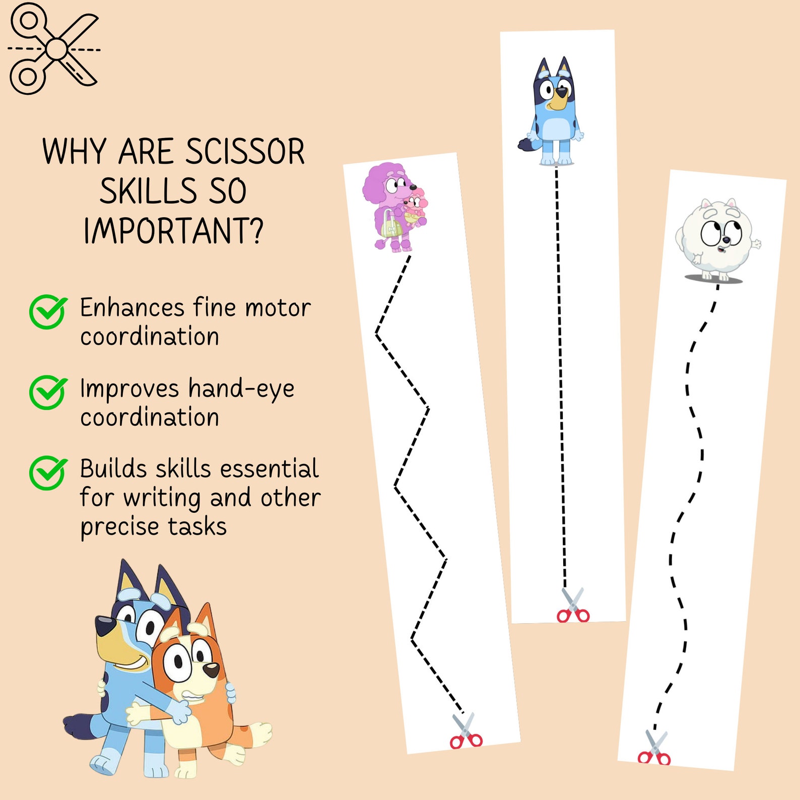 Bluey Cutting Strips for Toddler, Preschool, Kindergarten, Scissor ...