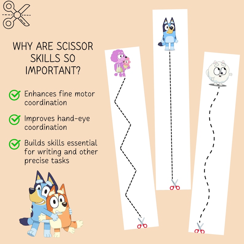 Bluey Cutting Strips for Toddler, Preschool, Kindergarten, Scissor ...