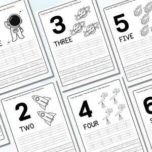 Tracing Numbers Printables Space Theme Worksheets Kindergarten - Etsy