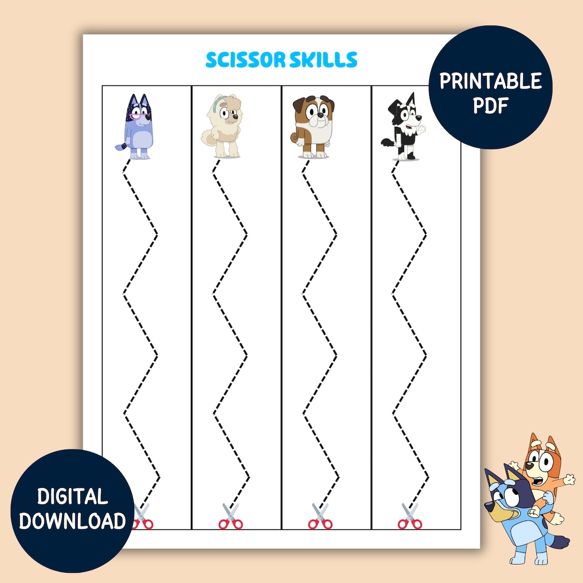 Bluey Cutting Strips for Toddler, Preschool, Kindergarten, Scissor ...