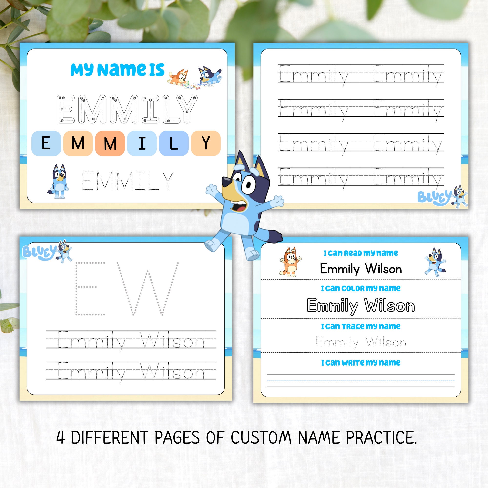 Bluey Custom Name Tracing Sheet Handwriting Practice Personalized Name ...