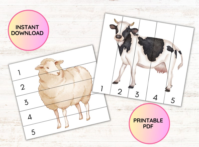 Farm Animal Printable Puzzle Number 1-5 Preschool Farm Animal - Etsy