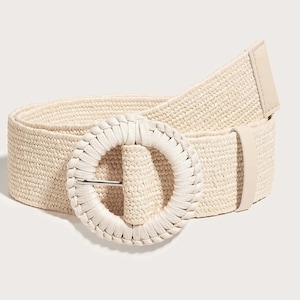 Beige Straw Belt, Round Buckle Beige Belt, Beige Dress Belt, Vocation ...