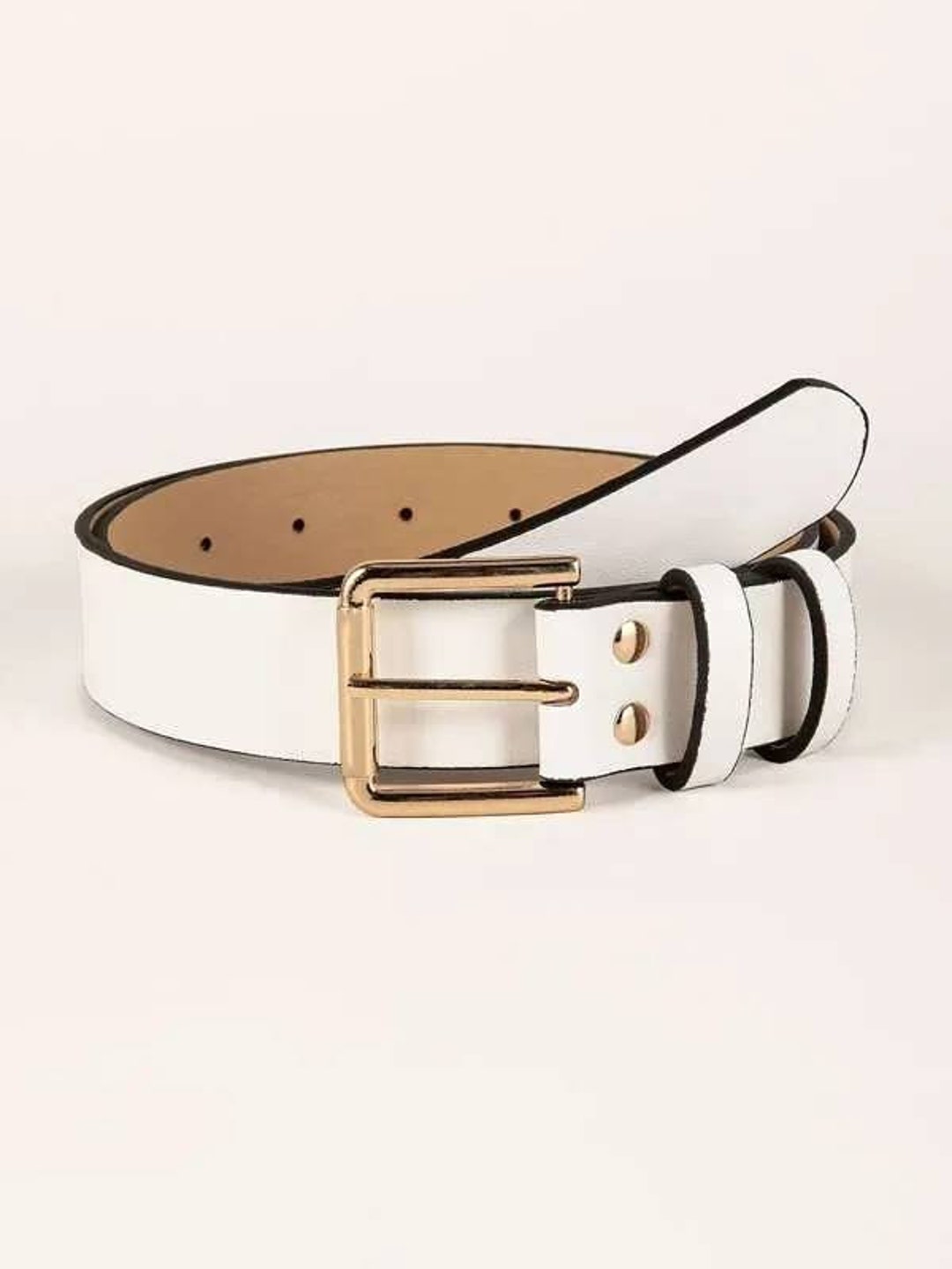 Women White Leather Belt, Gold Buckle Belt, White Belt, Casual White ...