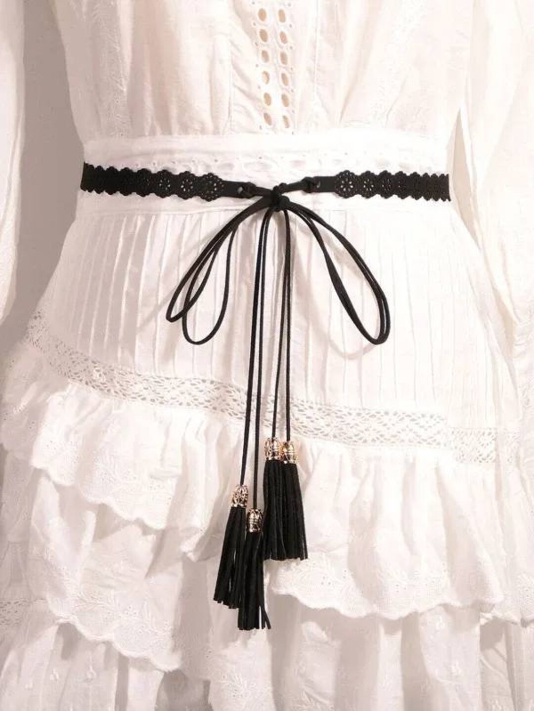 Black Tassel Belt Black Hollow Belt Dainty Rope Belt Dainty - Etsy