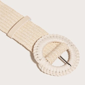 Beige Straw Belt, Round Buckle Beige Belt, Beige Dress Belt, Vocation ...