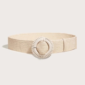 Beige Straw Belt, Round Buckle Beige Belt, Beige Dress Belt, Vocation ...