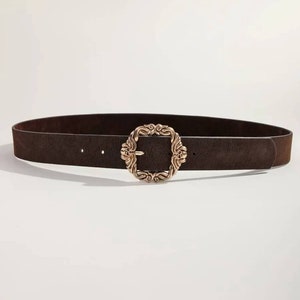 Brown Leather Flower Buckle Belt, Coffee Brown Belt, Flower Buckle Belt ...