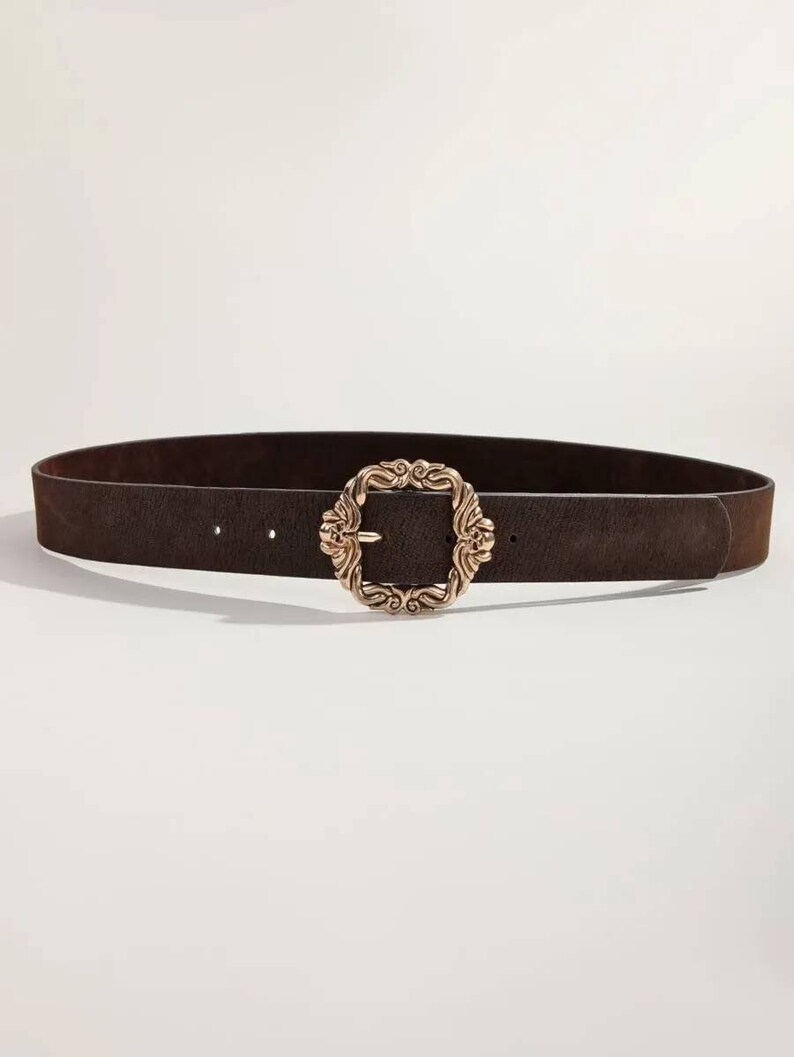 Brown Leather Flower Buckle Belt Coffee Brown Belt Flower - Etsy