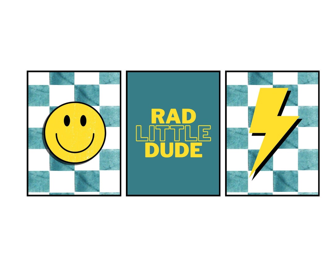 Rad Little Dude, Smiley Face, Lightening Bolt - Kids Room Wall Art - Etsy