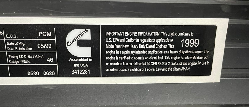 CUMMINS SIGNATURE 600 Black Edition Diesel Engine Valve Cover 1999 Tag ...