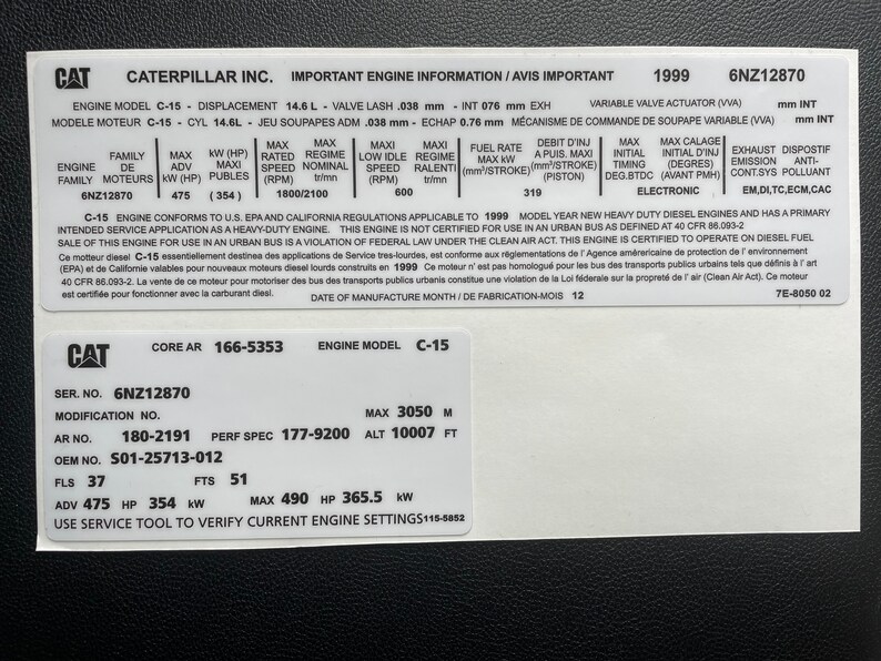 Caterpillar C15 14.6L Diesel Engine Valve Cover 1999 Tag ID CAT C-15 ...