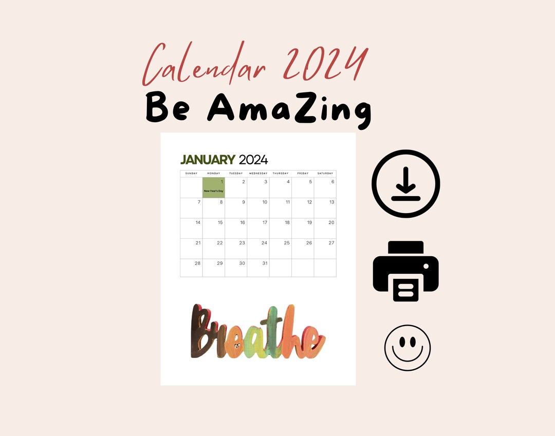 2024 Printable Calendar 2024 Digital Calendar New Year Calendar 2024 ...