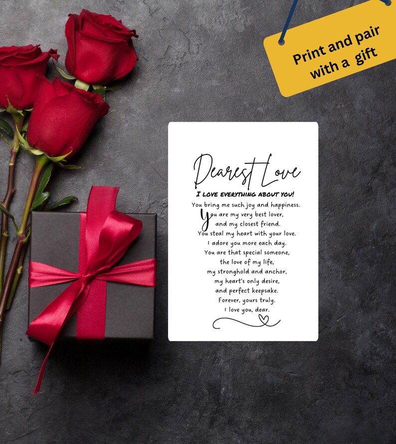 Dearest Love Poem Print: Romantic Valentine's Gift (digital Download ...