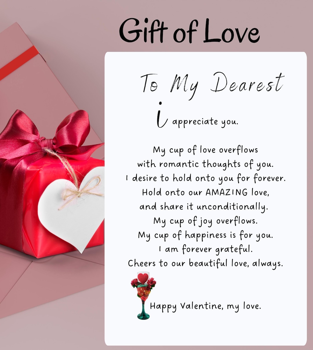 Valentine Poem Gift, My Dearest Love Printable (PDF Pattern) - Etsy