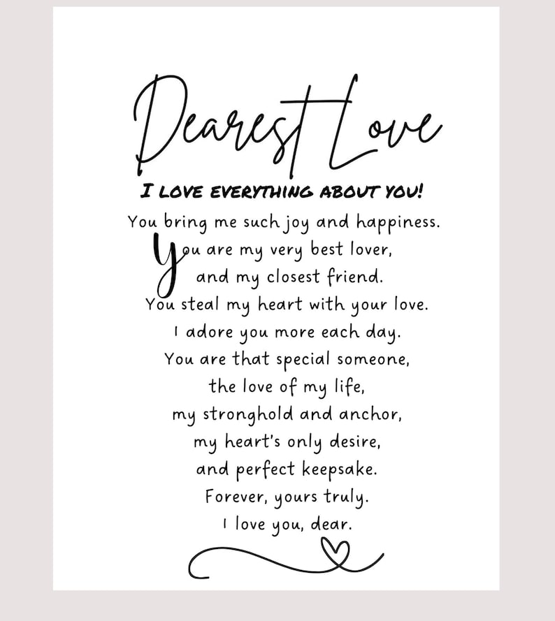 Dearest Love Poem Print: Romantic Valentine's Gift (digital Download ...
