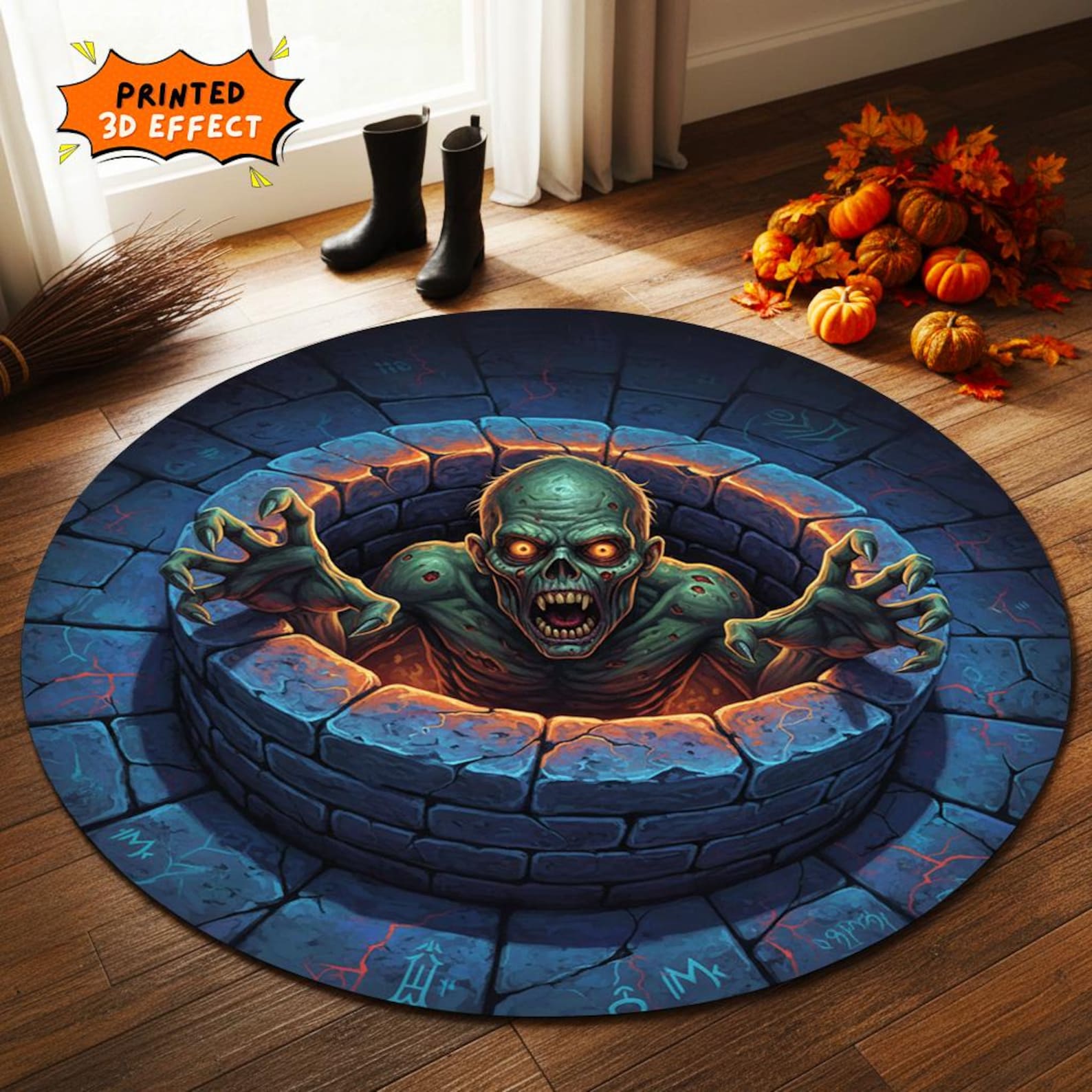 Halloween Zombie 3D Printed Rug, Creepy Optical Illusion Carpet, Scary ...