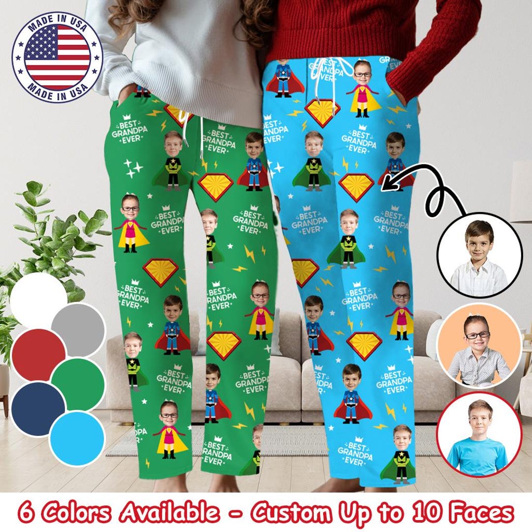BEST GRANDPA EVER Custom Pajama Pants With Kids Faces, Personalized ...