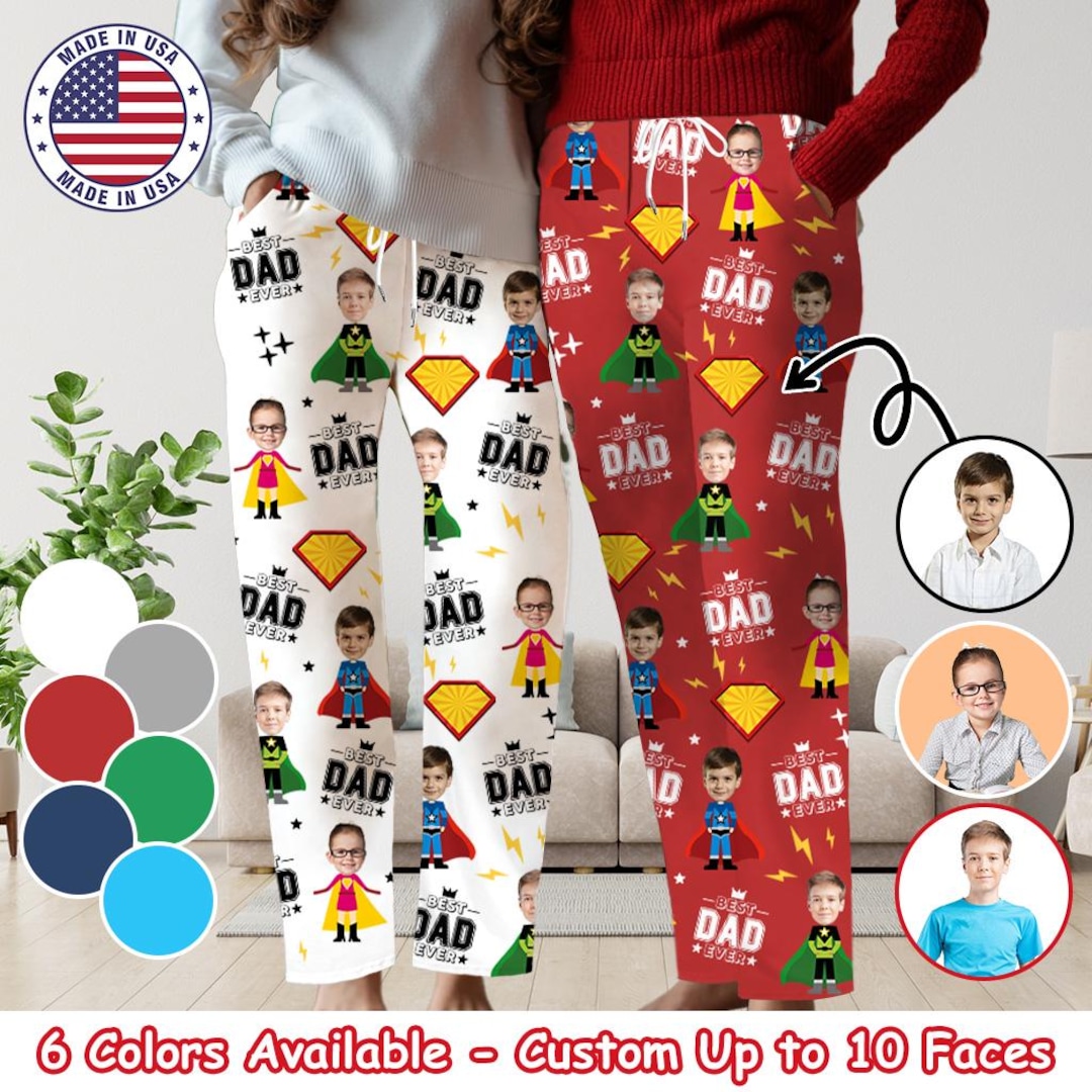 Best Dad Ever Custom Pajama Pants With Faces, Kids Face Pajama Pants ...