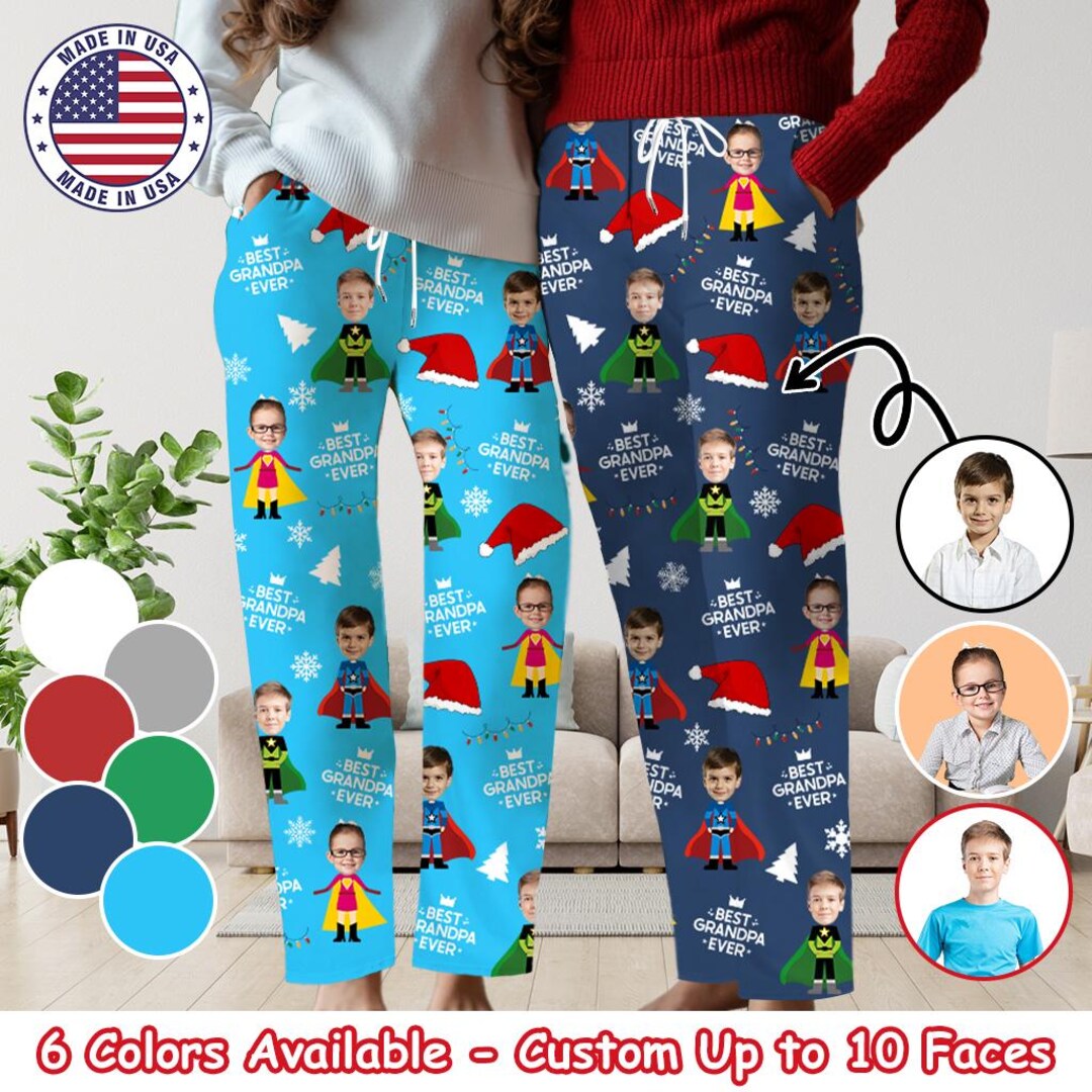 BEST GRANDPA EVER Custom Pajama Pants With Kids Faces, Personalized ...
