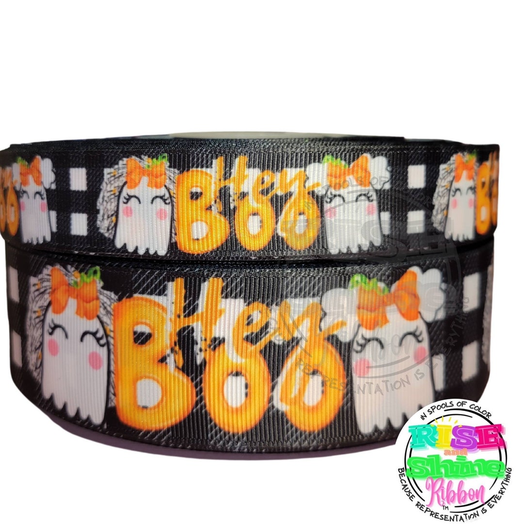 Hey Boo Ghost Grosgrain Ribbon, Halloween Plaid Ribbon, 3 Yards - Etsy