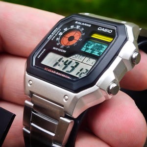 Modified Casio AE-1200, Colorful LCD, Hydromod Case and Polished Stainless Steel Bracelet - Etsy