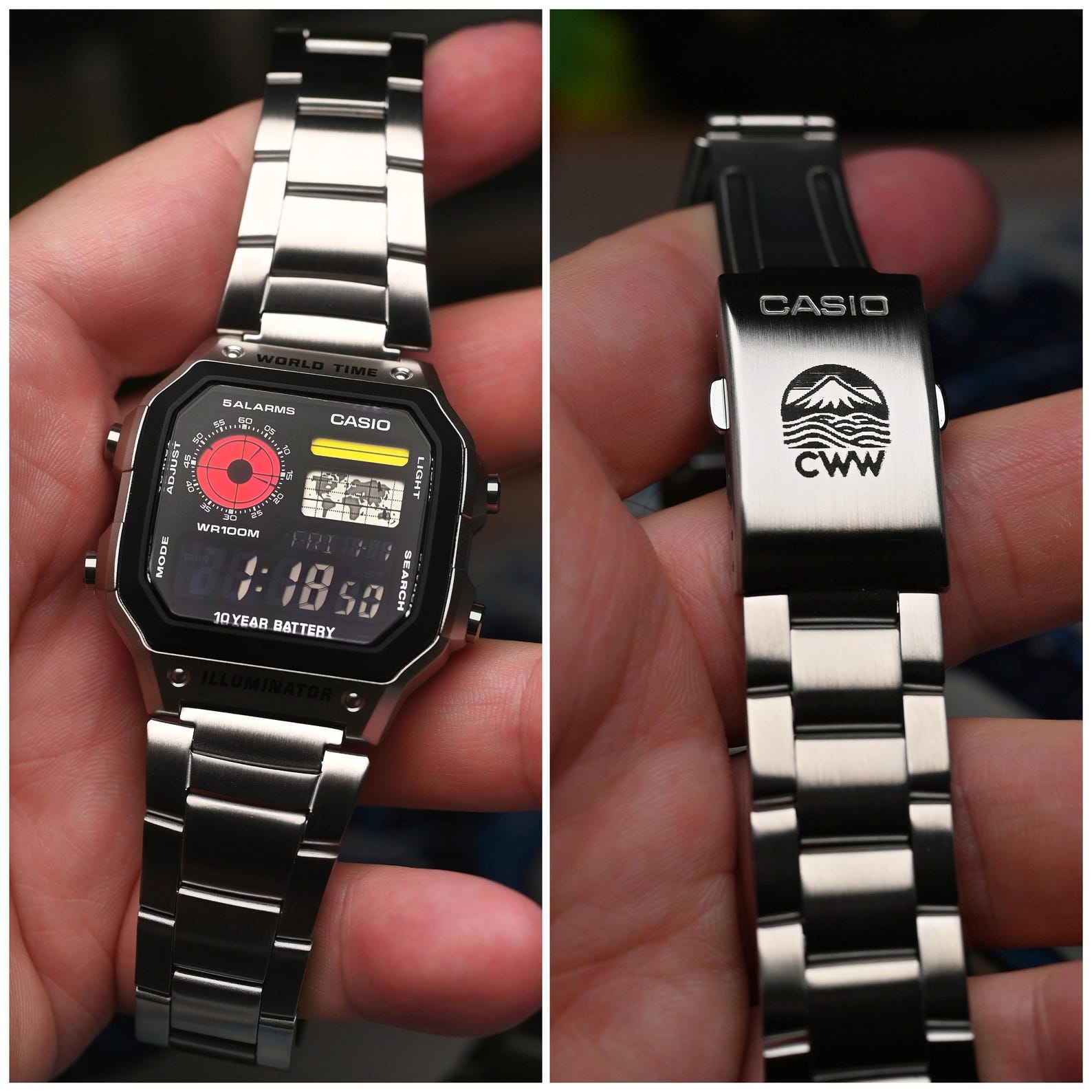 Custom Casio AE-1200 Watch: Silver Resin, Negative LCD, Hydromod ...