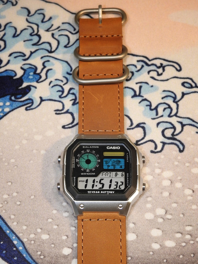 Custom Casio AE-1200 Mod Watch: Silver Case, Leather Strap, Hydromod - Etsy