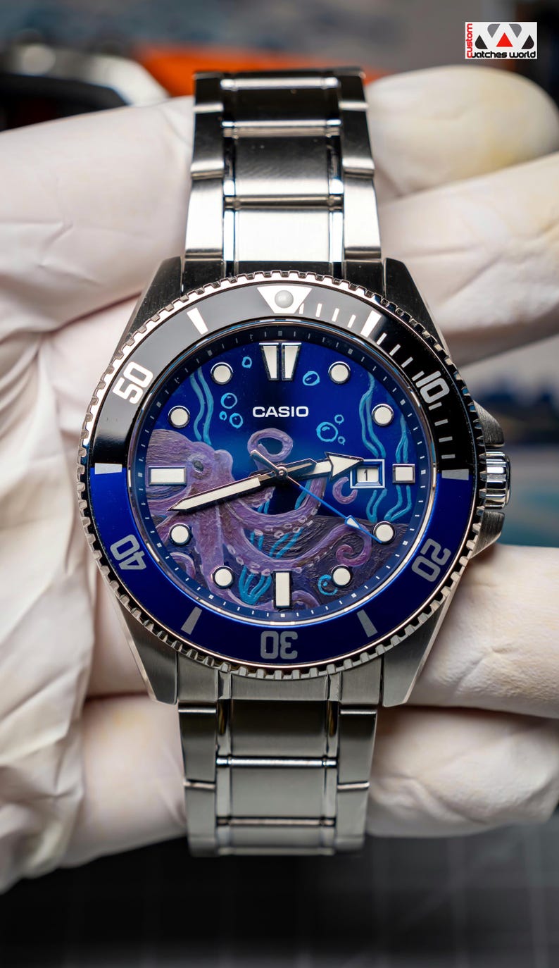 Custom Casio MDV-106/107 'duro Deapsea1' Watch Mod: Hand Painted Dial ...
