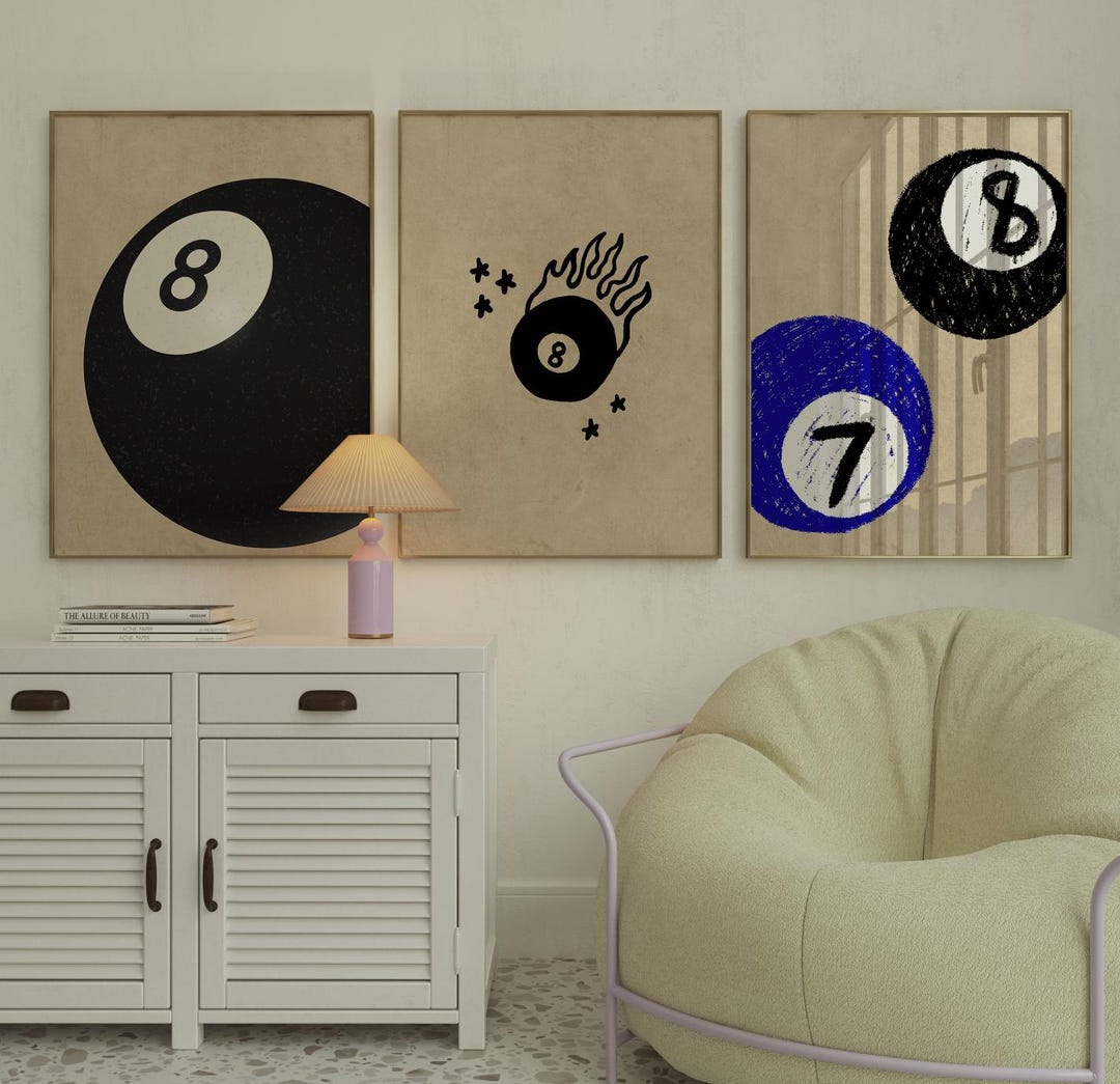 Vintage Pool Ball Wall Art Digital Print Retro Bar Decor Idea for ...