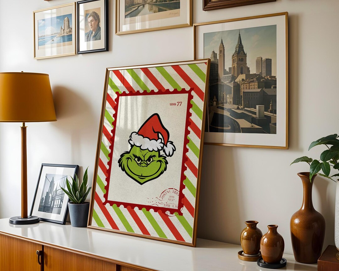 Grinch Christmas Stamp Poster | Funny Holiday Wall Art | Grinchmas ...
