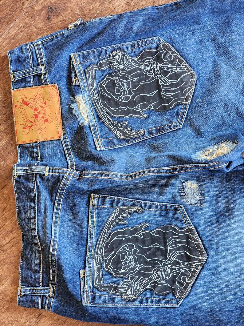 ED Hardy Mens Denim Jeans Grim Reaper 2009 Size 36x32 New Rare - Etsy