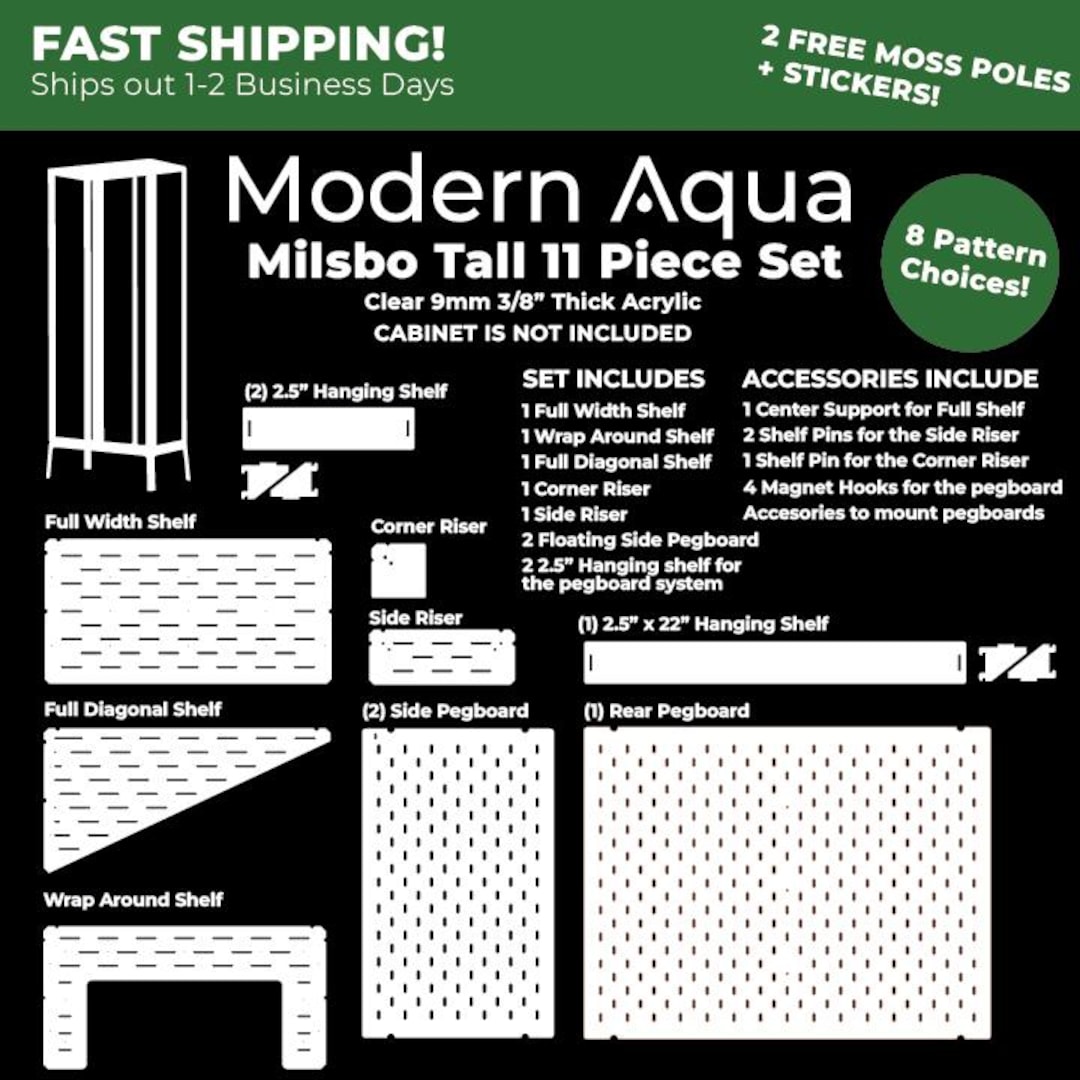 V2** Milsbo Tall 11 Piece Acrylic Shelf Set for Ikea Greenhouse Cabinet ...