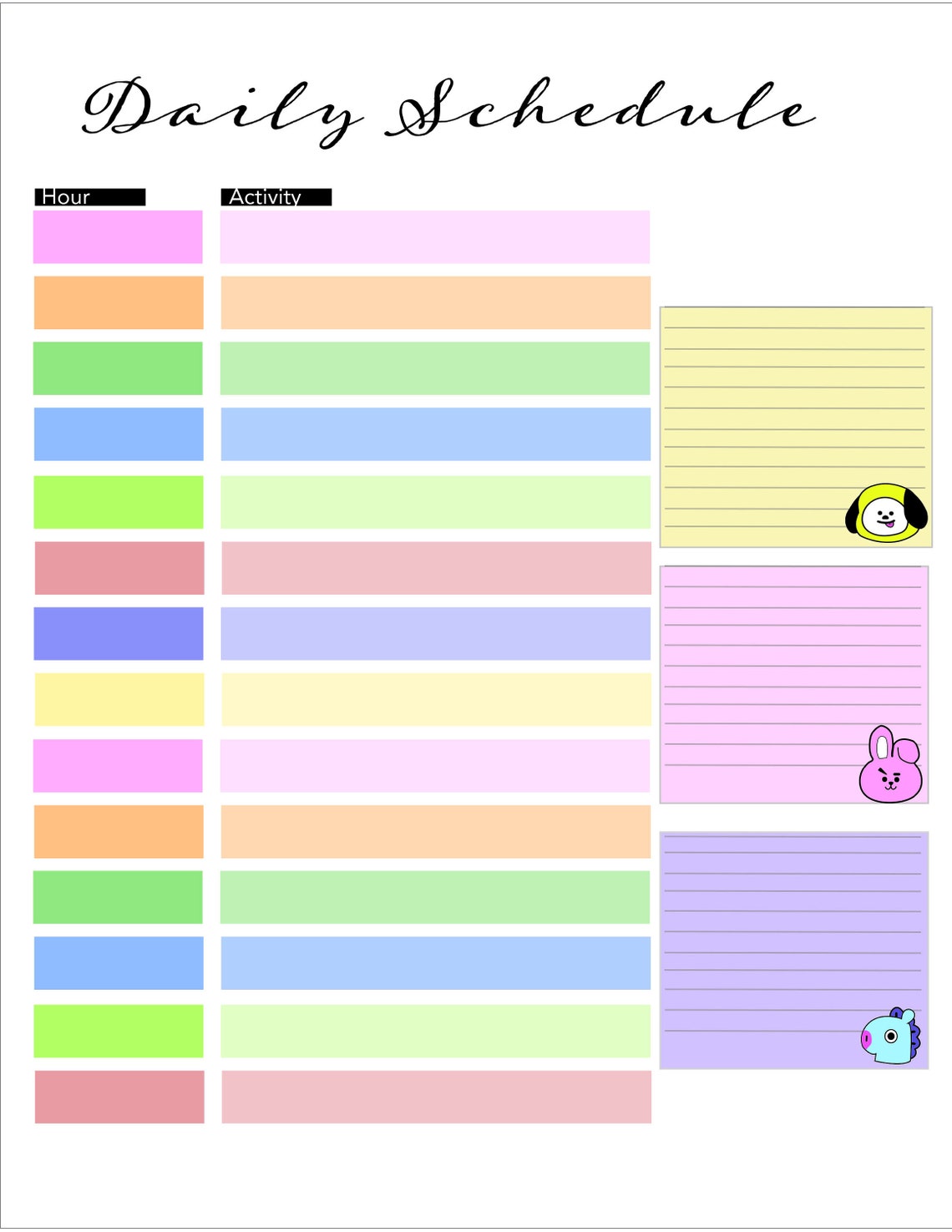Bt21 Daily Schedule Printable Bts - Etsy