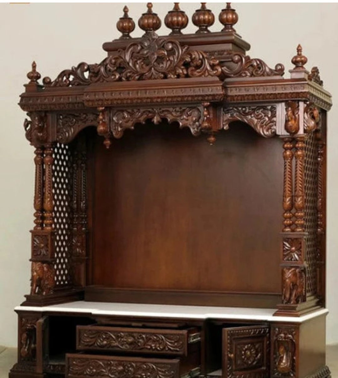 Indian Hand Carved Indoor Temple / Mandir Wooden Floor Temple Home ...