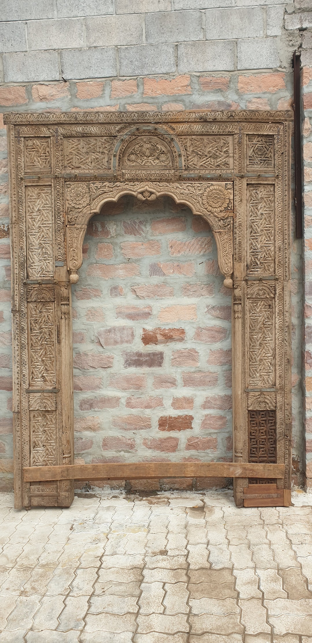 Antique Carved Teak Scalloped Arch, Reclaimed Wood Huge Floor MIRROR ...