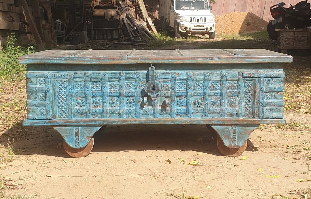 Antique Indian Pitara Coffee Table Old Hope Chest Blanket - Etsy