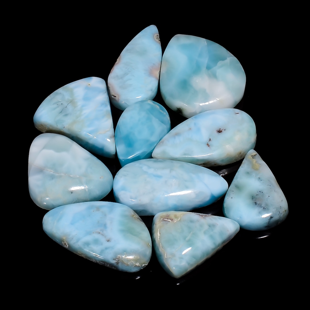 Natural Larimar Gemstone Lot 10 Pieces Lot 17X11 24X12 Mm Mm Size 160 ...