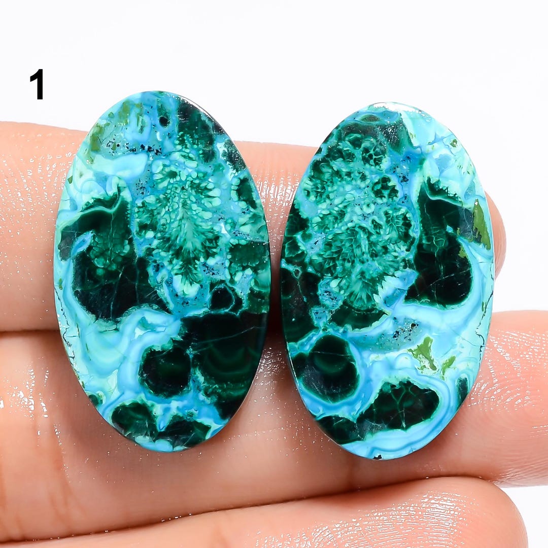 Natural Chrysocolla Malachite Pair Cabochon, Matched Pair Chrysocolla ...