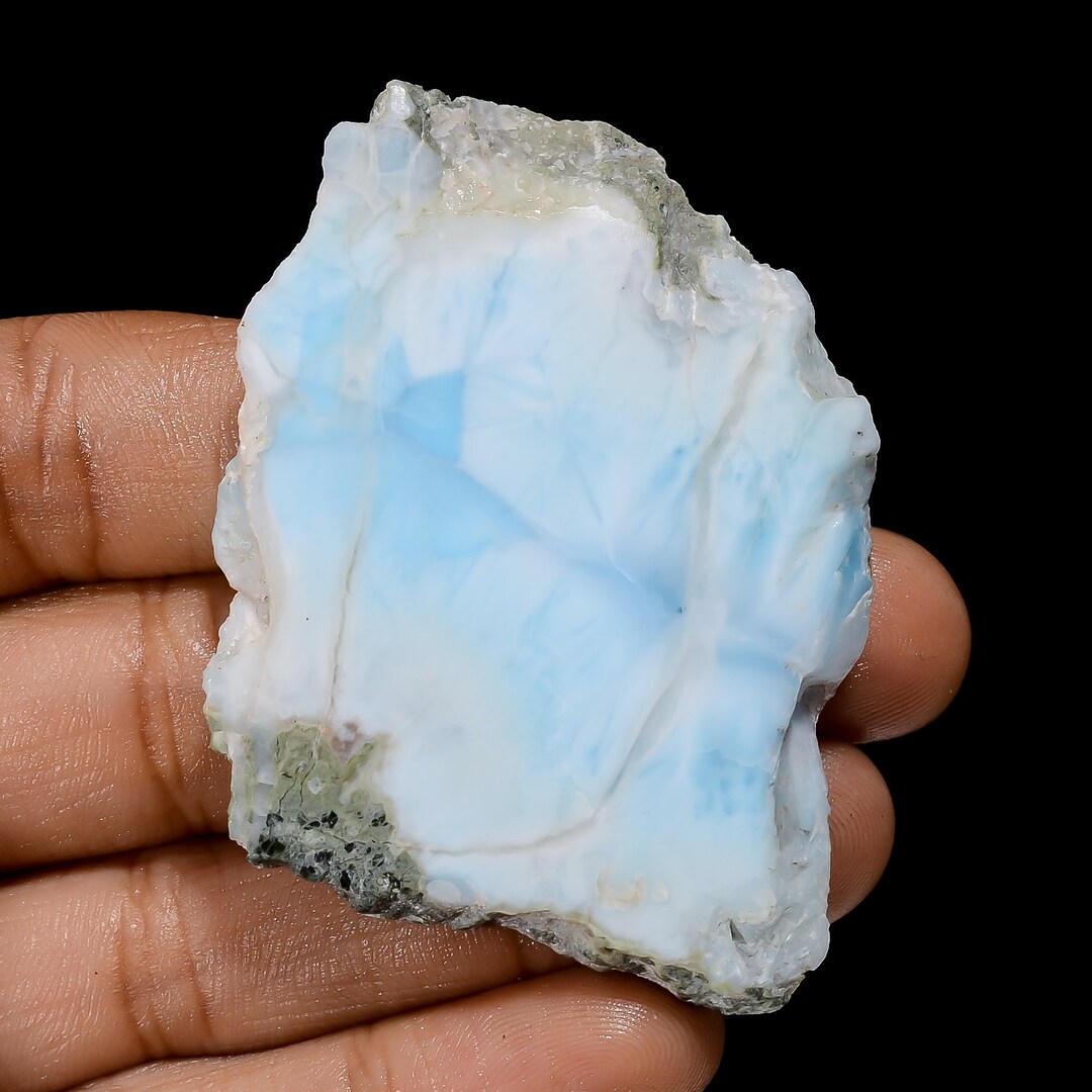 Natural Rough Larimar Slice Raw Palm Larimar Slab Both Side Polished ...