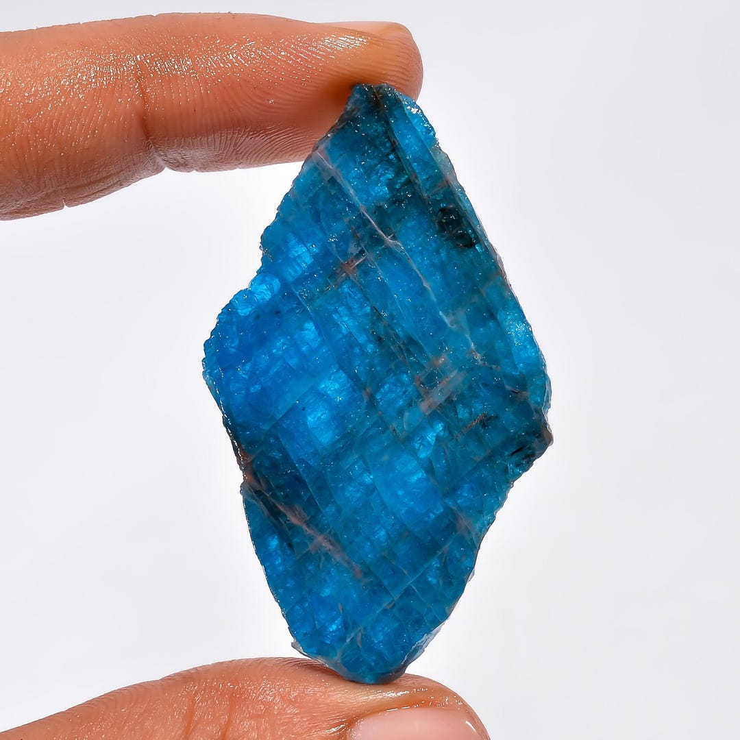 Natural Raw Apatite Slice Both Side Polished Raw Neon Blue Apatite Palm ...