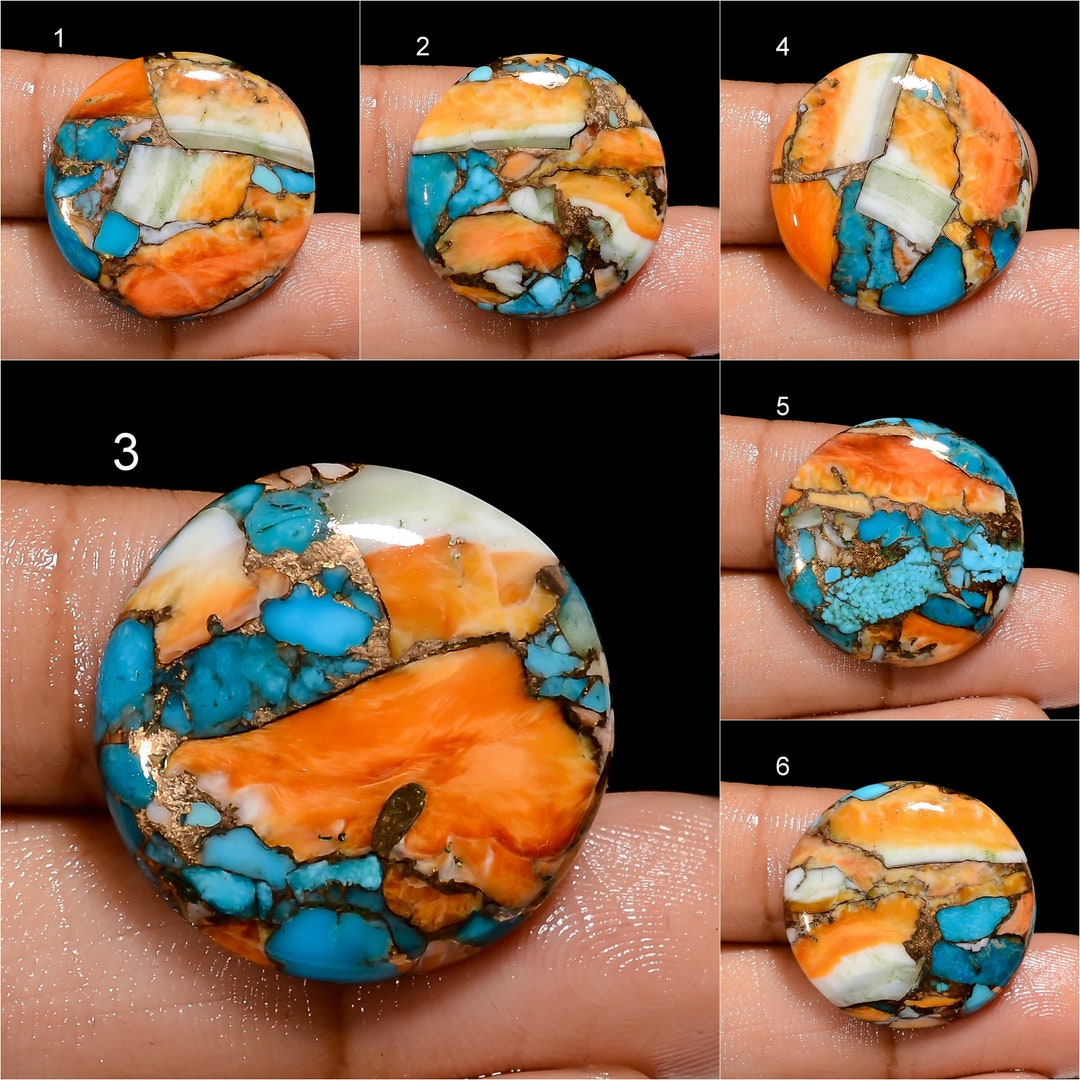 Natural Oyster Turquoise Cabochon, Round Shape Spiny Copper Turquoise ...
