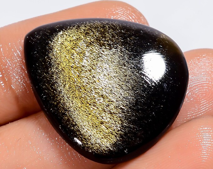 Natural Golden Sheen Obsidian Pear Shape Cabachon Loose Gemstone for ...